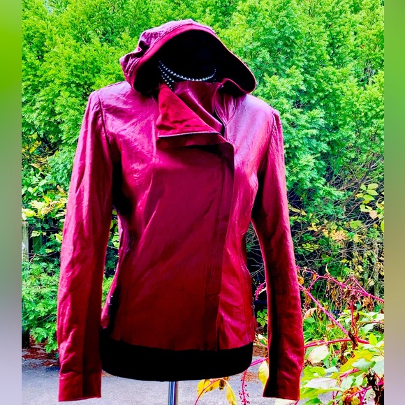Cigno Nero | Jackets & Coats | Rare Vintage Red Leather Hooded Jacket ...